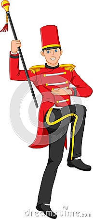 Cute Boy Wearing Marching Band Leader Costume Cartoon Vector ...