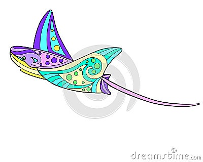 Electric Stingray - Vector Linear Full Color Zentangle Illustration ...