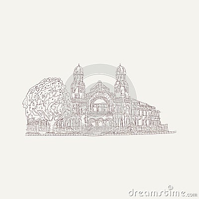 Historical Building Hand Drawing Sketch Illustration | CartoonDealer ...