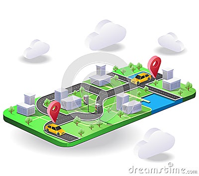 Car Depart And Arrive In Map Cartoon Vector | CartoonDealer.com #230839685