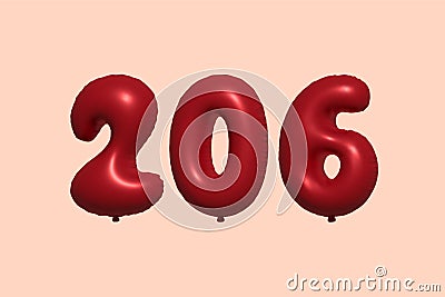 Red Helium Balloon 3D Number 206 Vector Illustration | CartoonDealer ...