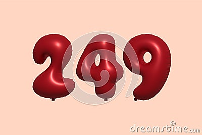 Red Helium Balloon 3D Number 249 Vector Illustration | CartoonDealer ...
