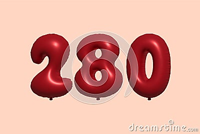 Red Helium Balloon 3D Number 280 Vector Illustration | CartoonDealer ...