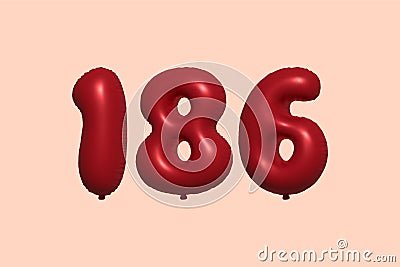 Red Helium Balloon 3D Number 186 Vector Illustration | CartoonDealer ...