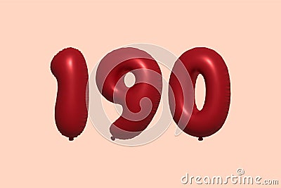 Red Helium Balloon 3D Number 190 Vector Illustration | CartoonDealer ...