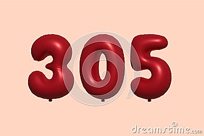 Red Helium Balloon 3D Number 305 Cartoon Vector | CartoonDealer.com ...