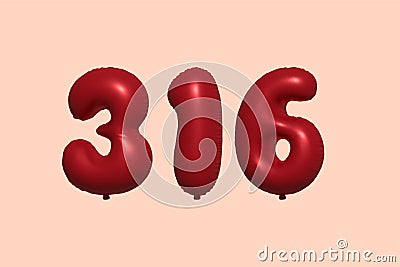 Red Helium Balloon 3D Number 316 Vector Illustration | CartoonDealer ...