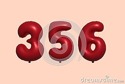 Red Helium Balloon 3D Number 356 Vector Illustration | CartoonDealer ...