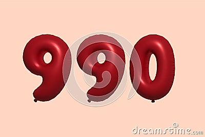 Red Helium Balloon 3D Number 990 Cartoon Vector | CartoonDealer.com ...