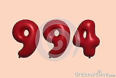 Red Helium Balloon 3D Number 994 Vector Illustration | CartoonDealer ...