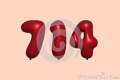 Red Helium Balloon 3D Number 714 Vector Illustration | CartoonDealer ...