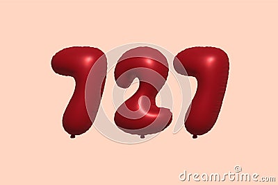 Red Helium Balloon 3D Number 727 Vector Illustration | CartoonDealer ...