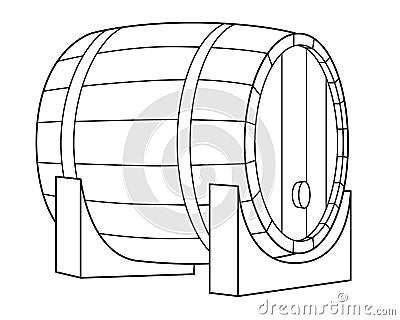 Wooden Keg Lying On Stand - Vector Linear Element For Coloring Logo Or ...