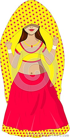 Indian Lady Wearing Lehnga Choli Doing Ghoonghat Vector Illustration ...
