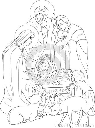 Jesus Christ Born In Barn With Apostles And Sheeps Graphic Sketch ...