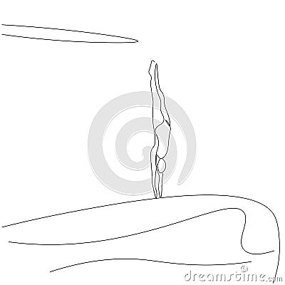 Woman Springboard Diving Silhouette Line Drawing Vector Illustration ...