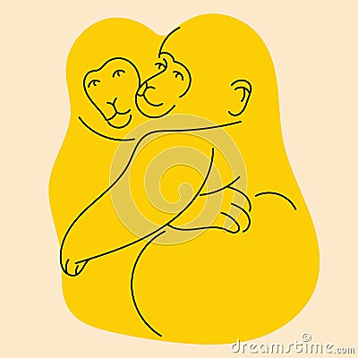 Two Monkeys Hugging. Vector Illustration In Flat Cartoon Style ...
