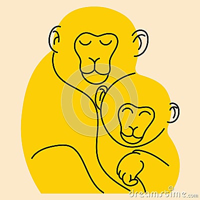 Two Monkeys Hugging. Vector Illustration In Flat Cartoon Style ...