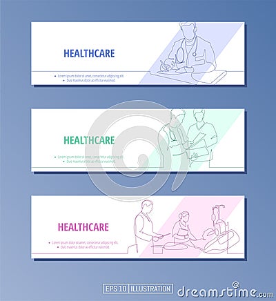 Set Of Banners. Continuous Line Drawing Of Healthcare Symbols, Doctor ...