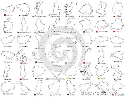Big Vector Set Of All Europe States, Countries Line, Linear Thin Maps ...