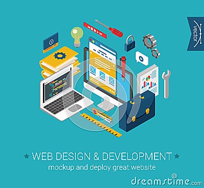 Web Design Development Programming Coding Mockup Flat 3d Concept Stock Illustration ...