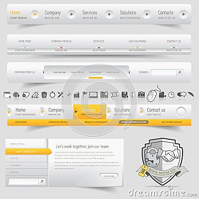 Website Design Navigation Template Elements With Icons Set Stock Vector ...