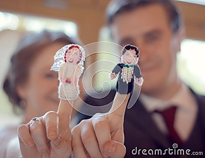 Married Wedding Couple With Matching Finger Puppets. Unique Celebration ...
