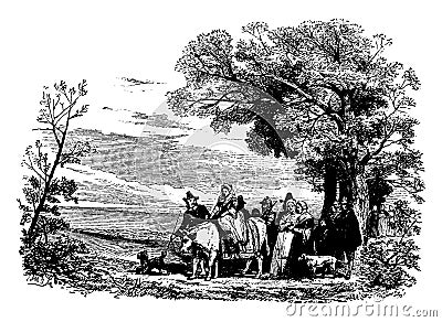 Wedding Procession Vintage Illustration Cartoon Vector | CartoonDealer ...