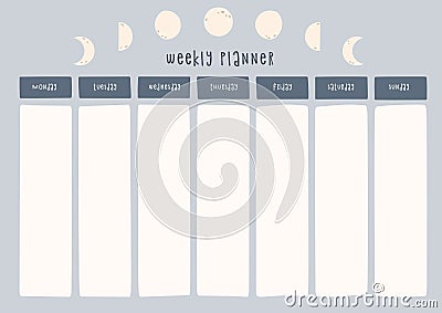 Weekly Planner With Moon Phases Vector Illustration | CartoonDealer.com #261887670
