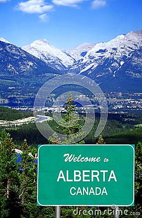 Welcome Sign of Canadian Province Alberta, the Wild Rose Country, at ...