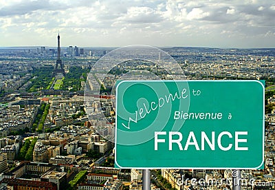 Welcome To France Sign With Eiffel Tower Stock Images - Image: 19345014