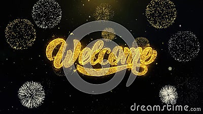 Welcome Written Gold Particles Exploding Fireworks Display Stock Video ...