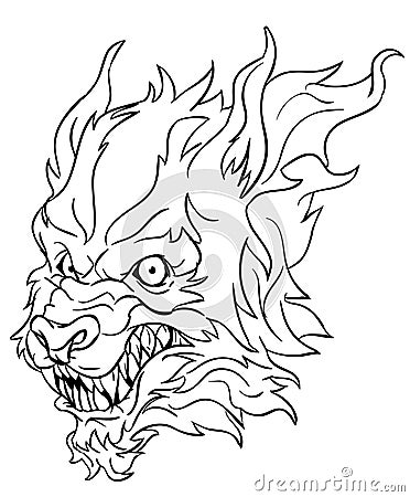 Werewolf Head Line Art Vector Illustration | CartoonDealer.com #69439580