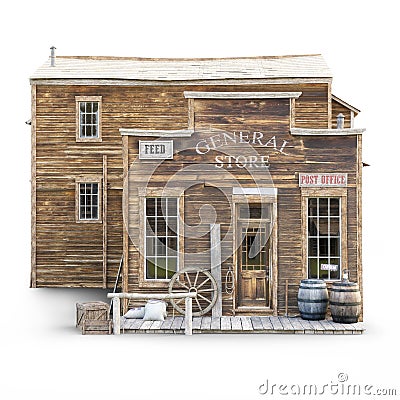 Western Town Rustic General Store On An Isolated White Background ...