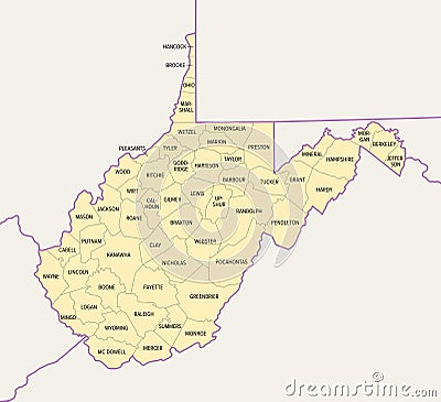 West Virginia, U.S. State Subdivided Into 55 Counties, Political Map ...