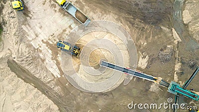 Wheel Loader Load Sand in Dump Truck in Open Pit. Heavy Machinery on ...