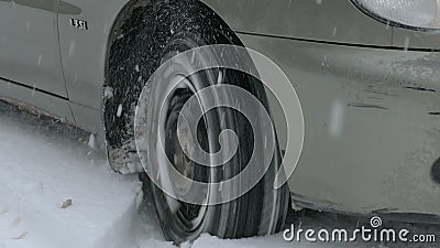 Wheel of Car are Slip on a Asphalt Road during Start of Movement. Small ...