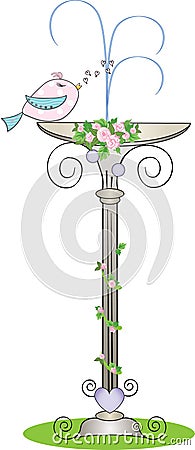 Whimsical Bird Bath Vector Illustration | CartoonDealer.com #4031972