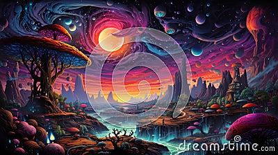 Whimsical Psychedelic Dreamscape With Floating Islands, Levitating ...