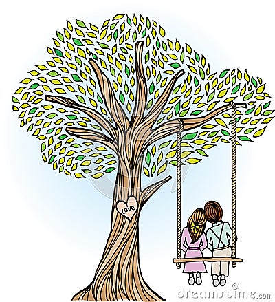 Whimsical Tree With Lovers Cartoon Vector | CartoonDealer.com #19942087