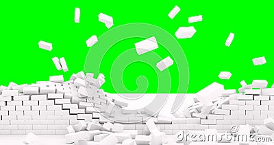 Brick Wall Falling Apart Chroma Key Footage Stock Footage - Video of ...