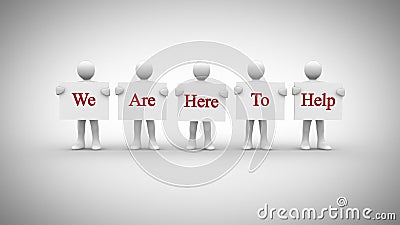 White Characters Showing Signs Saying we are Here To Help Stock Footage ...