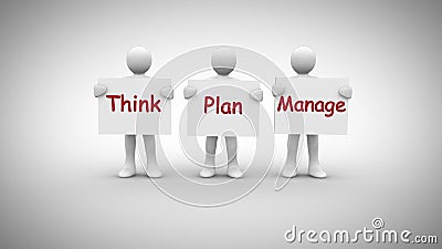 White Characters Showing Signs Saying Think Plan Manage Stock Footage ...