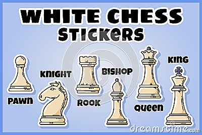 White Chess Pieces Stickers Collection. Set Of Chess Labels Vector ...