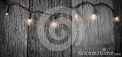 White Christmas Tree Lights With Rustic Wood Stock Photo - Image: 47494277