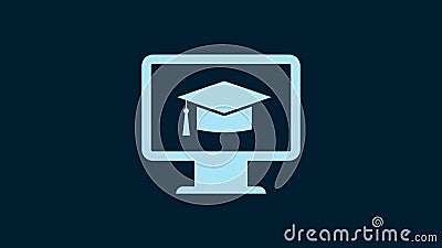 White Computer Monitor with Graduation Cap Icon Isolated on Blue ...