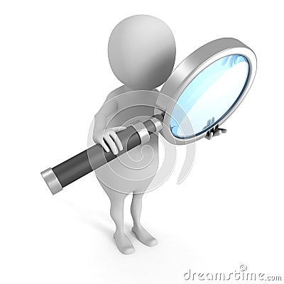 White 3d man with magnifying glass