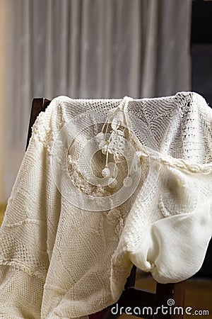 White Dress Draped Over Chair Stock Photo - Image: 59293957