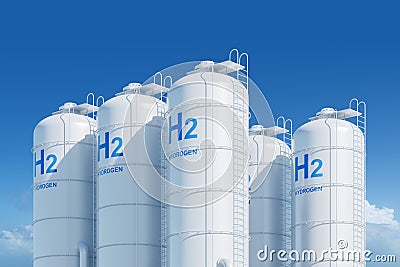 White Hydrogen Storage Tanks With Blue H2 Labels Stock Photo ...
