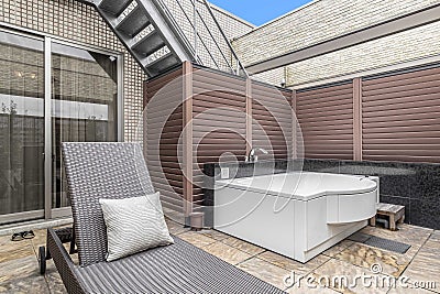 White White Jacuzzi Installed Outside The Balcony Stock Photography ...